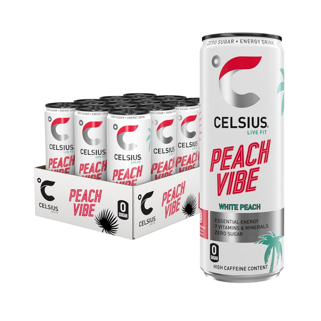 Celsius Energy Drink 12x355ml Raspberry Peach – The Box Supplements